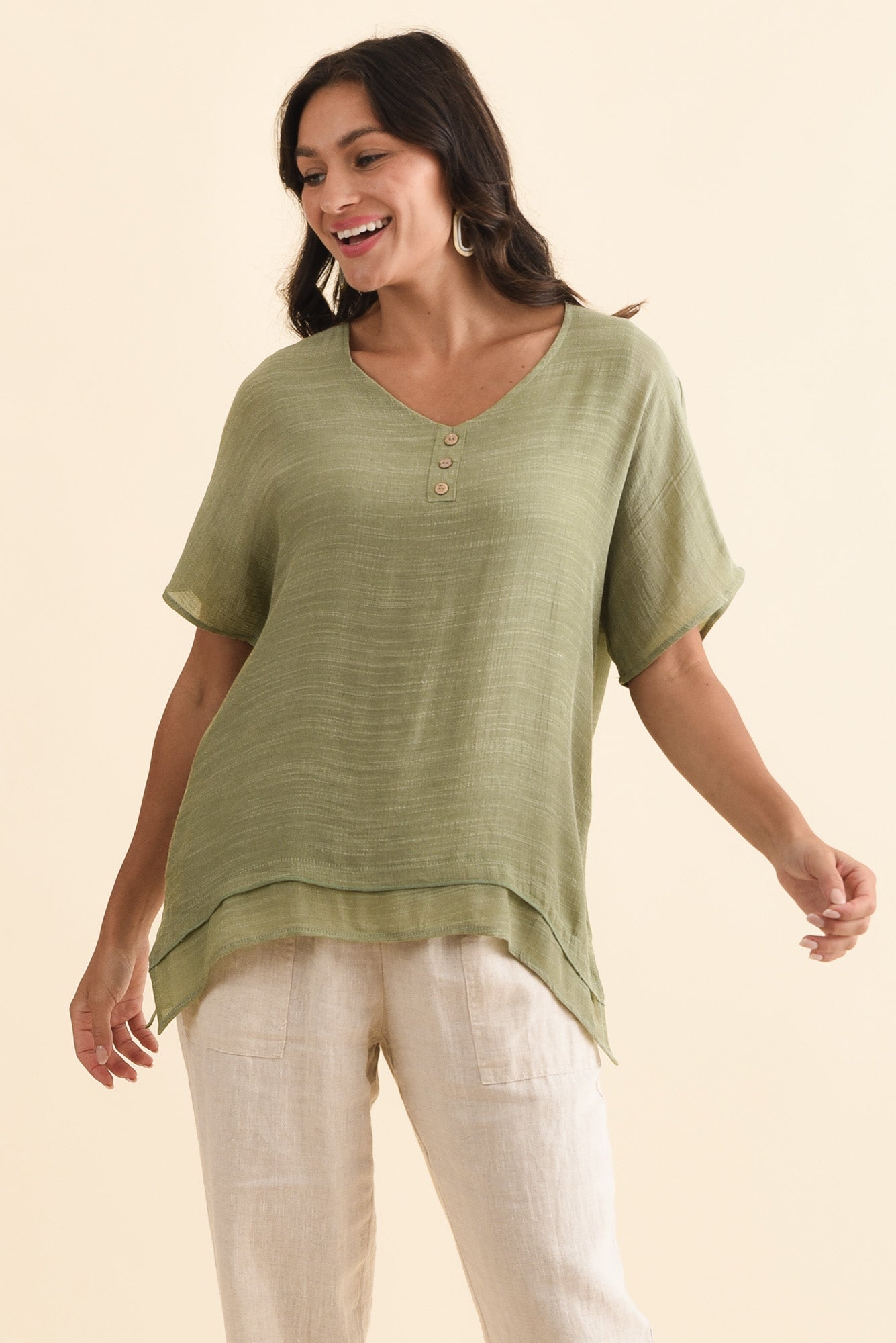 Alison Sage Layered Button Top - Blue Bungalow USA