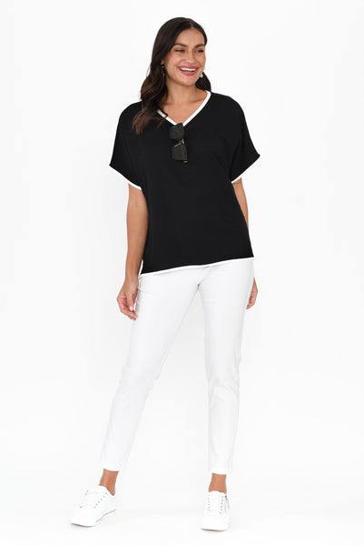 Clara Black Contrast Trim Tee - Blue Bungalow USA