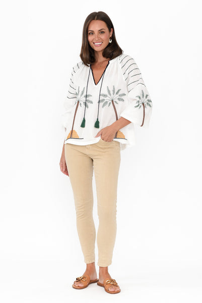 Ellery Beige Cotton Stretch Jeans - Blue Bungalow USA