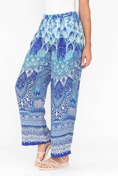 Florence Blue Silk Wide Leg Pants - Blue Bungalow USA