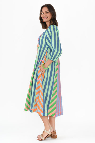 Hattie Blue Stripe Cotton Pocket Dress - Blue Bungalow USA