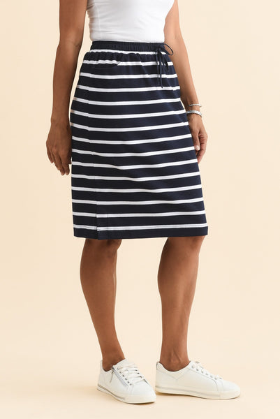 Johnnie Navy Stripe Cotton Drawstring Skirt - Blue Bungalow USA
