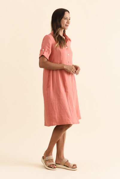 Katy Orange Linen Pocket Dress - Blue Bungalow USA