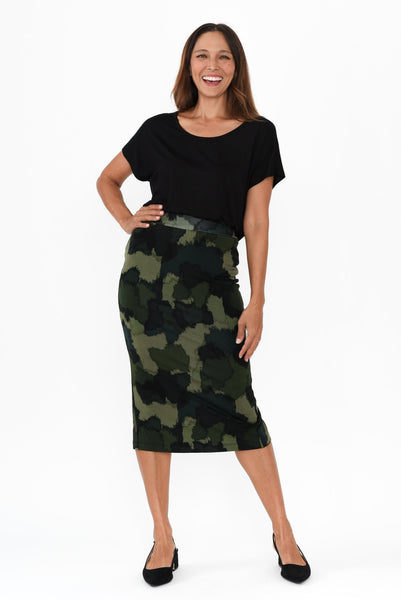 Khaki Camouflage Bamboo Maxi Tube Skirt - Blue Bungalow USA