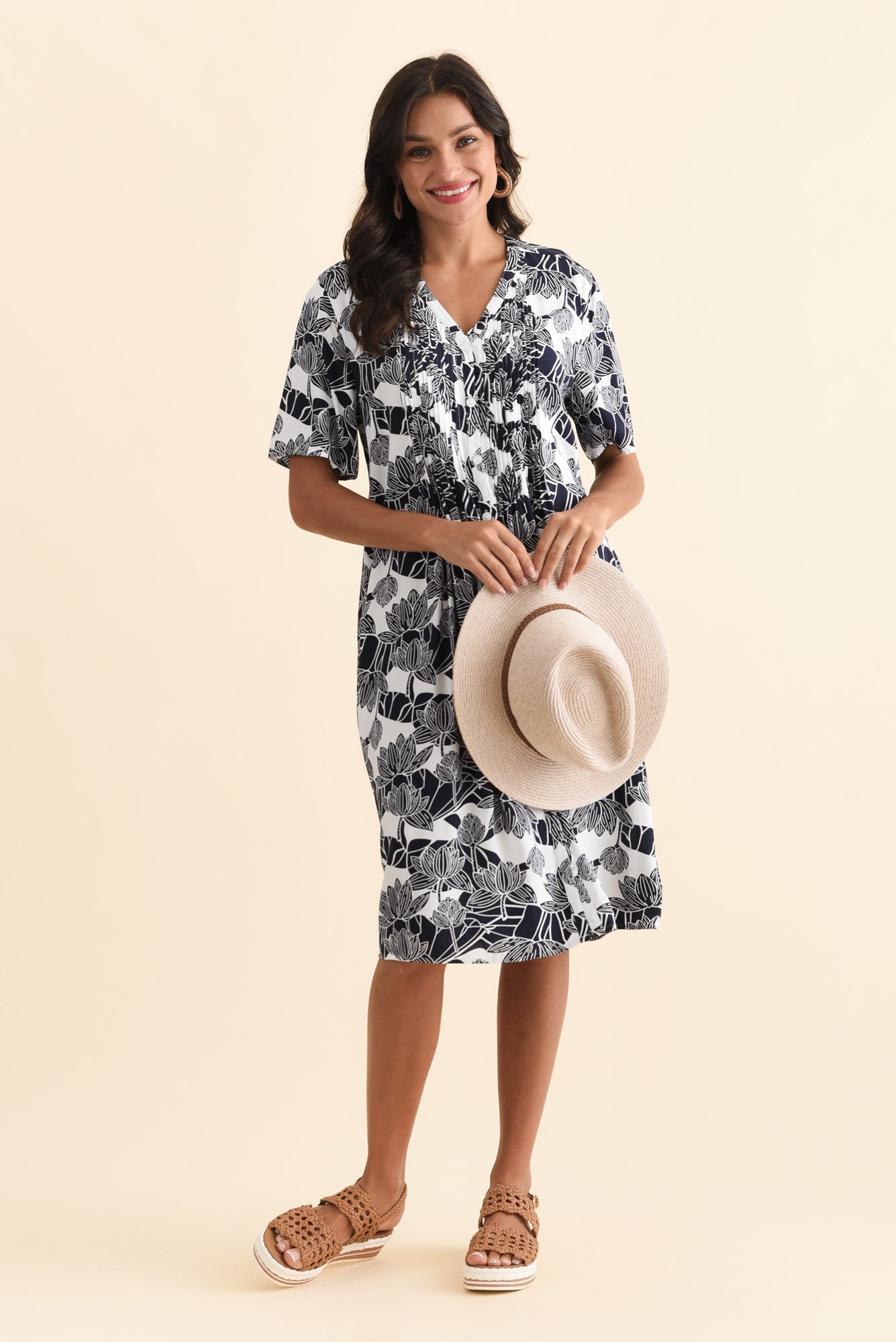 Leticia Navy Floral Midi Dress - Blue Bungalow USA