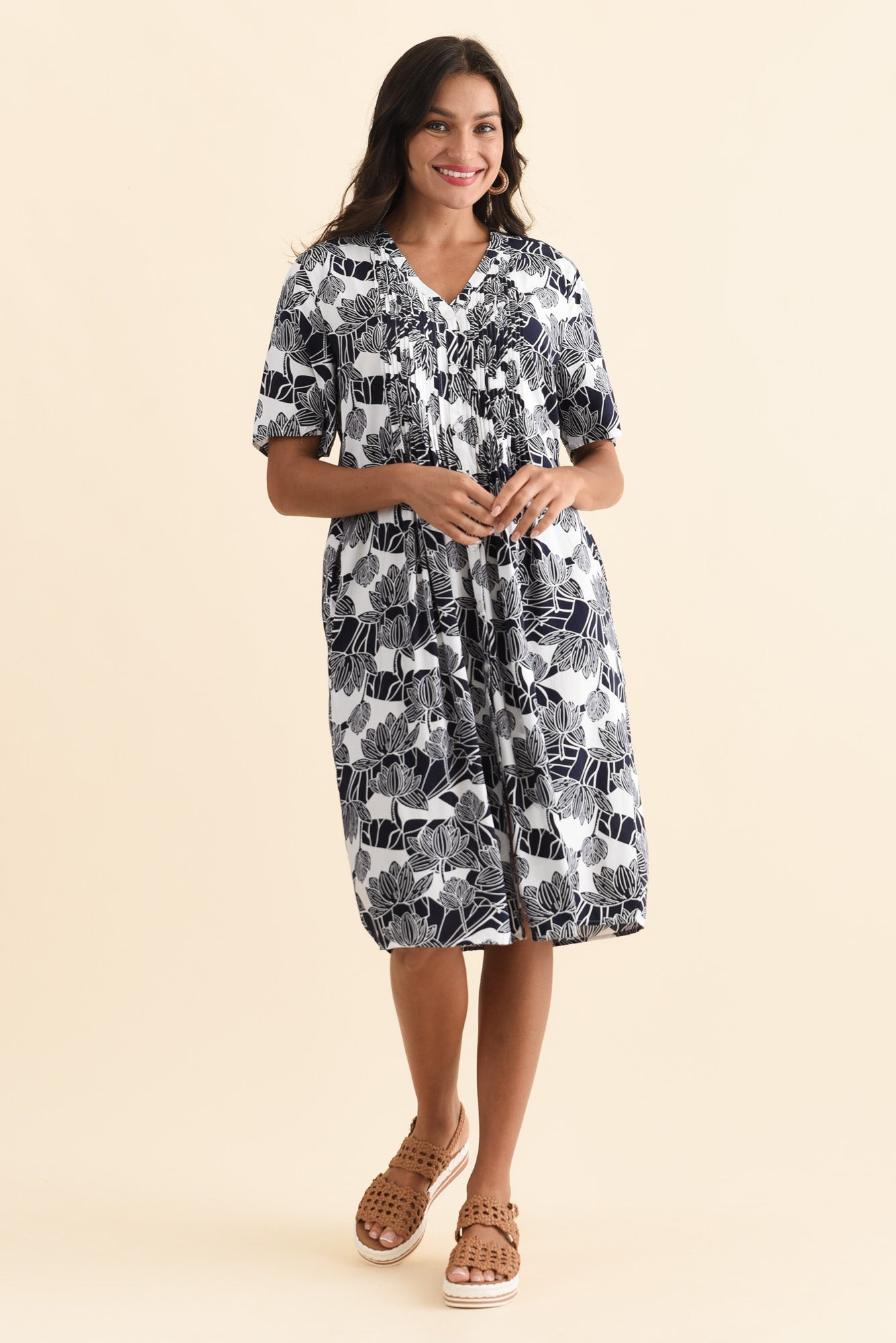 Leticia Navy Floral Midi Dress - Blue Bungalow USA