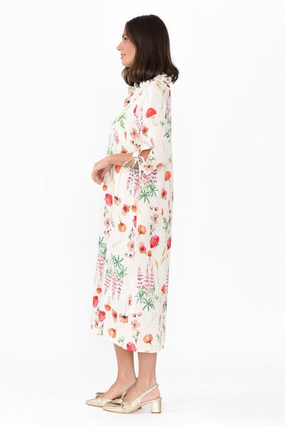 Mariel White Floral Linen Blend Dress - Blue Bungalow USA