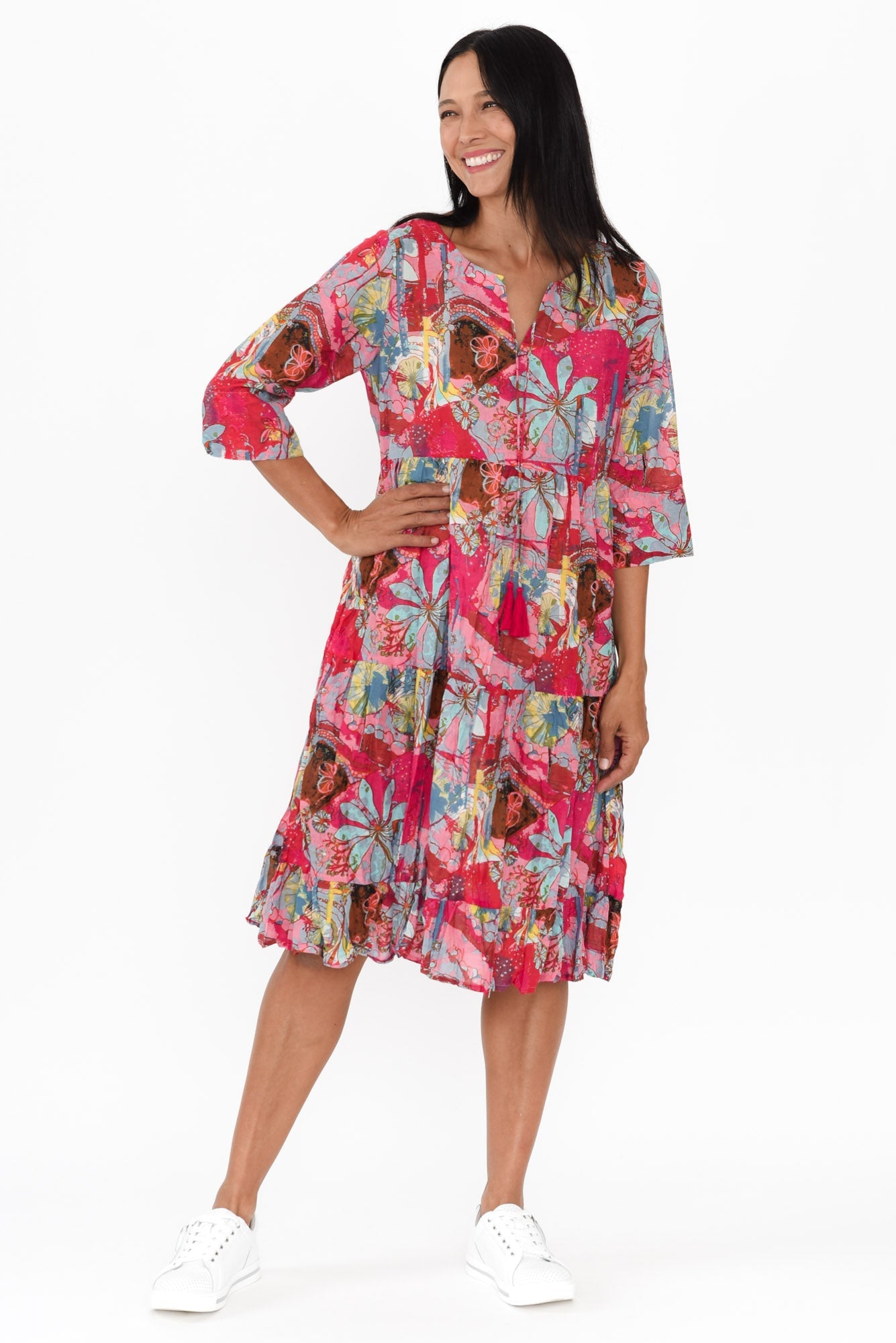 Milana Pink Mosaic Crinkle Cotton Dress - Blue Bungalow USA