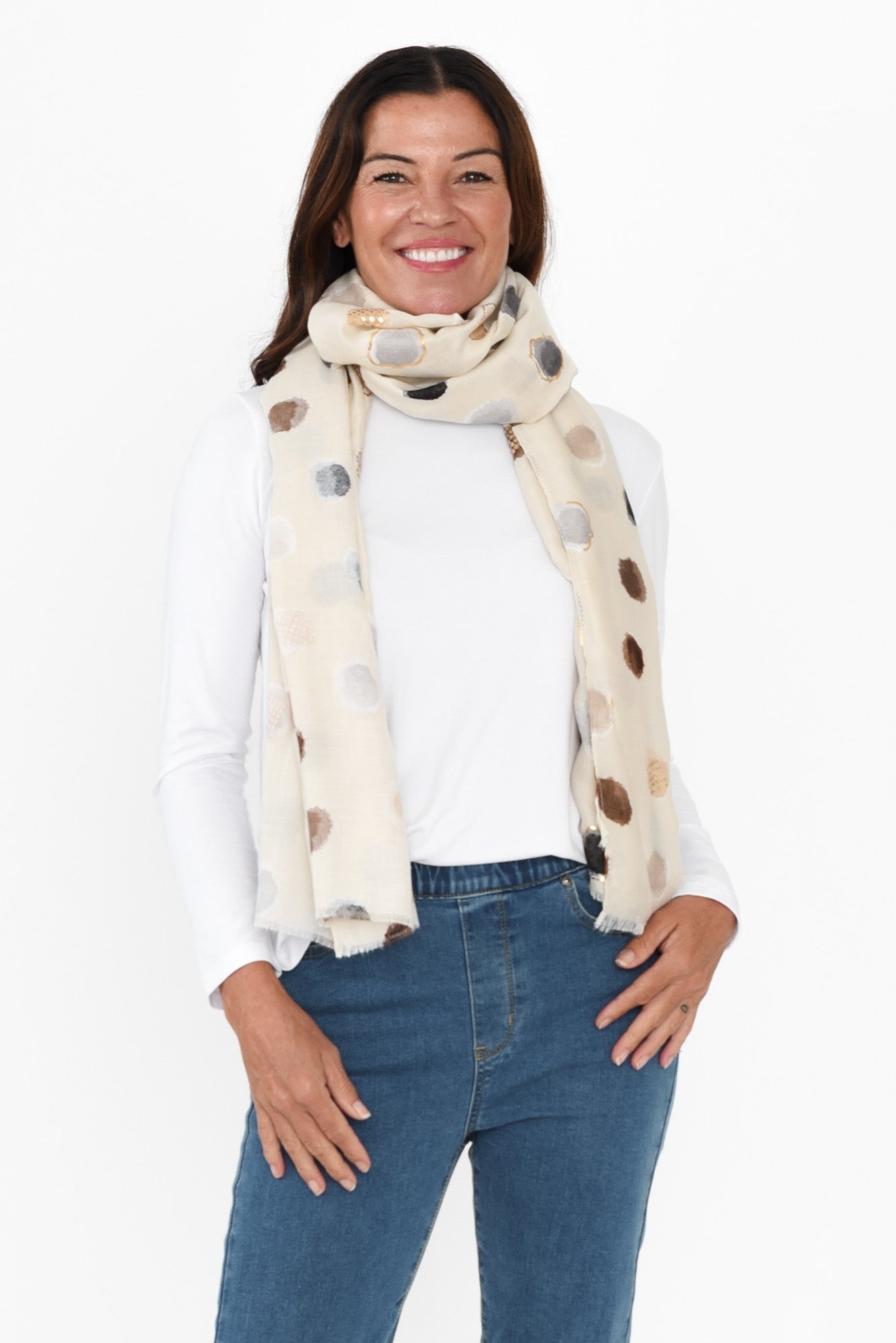Mino Cream Spot Scarf - Blue Bungalow USA