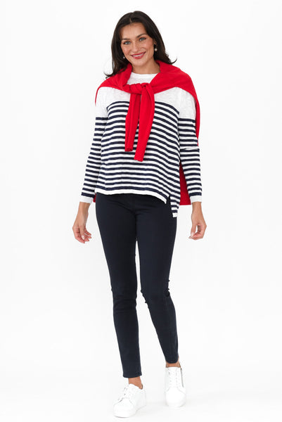 Natasha Navy Stripe Knit Top - Blue Bungalow USA