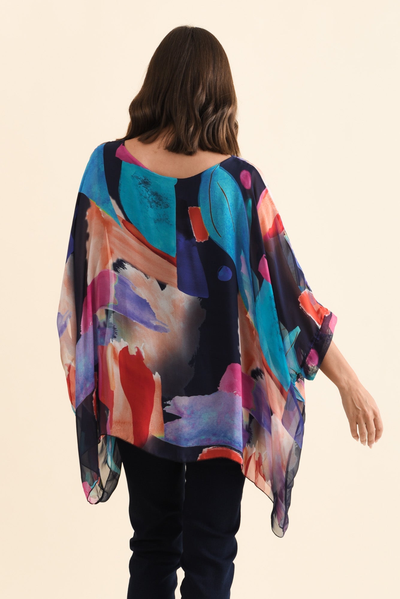 Paxos Navy Abstract Silk Overlay Top - Blue Bungalow USA