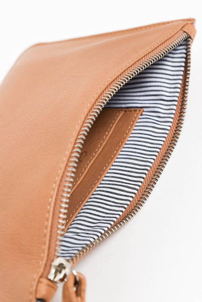 Queens Camel Leather Clutch - Blue Bungalow USA