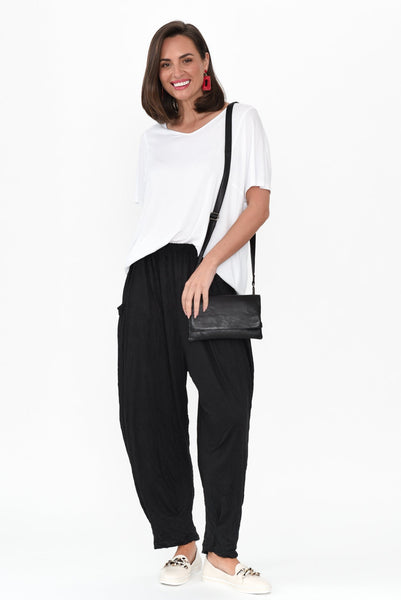 Rylee Black Crinkle Cotton Pants - Blue Bungalow USA