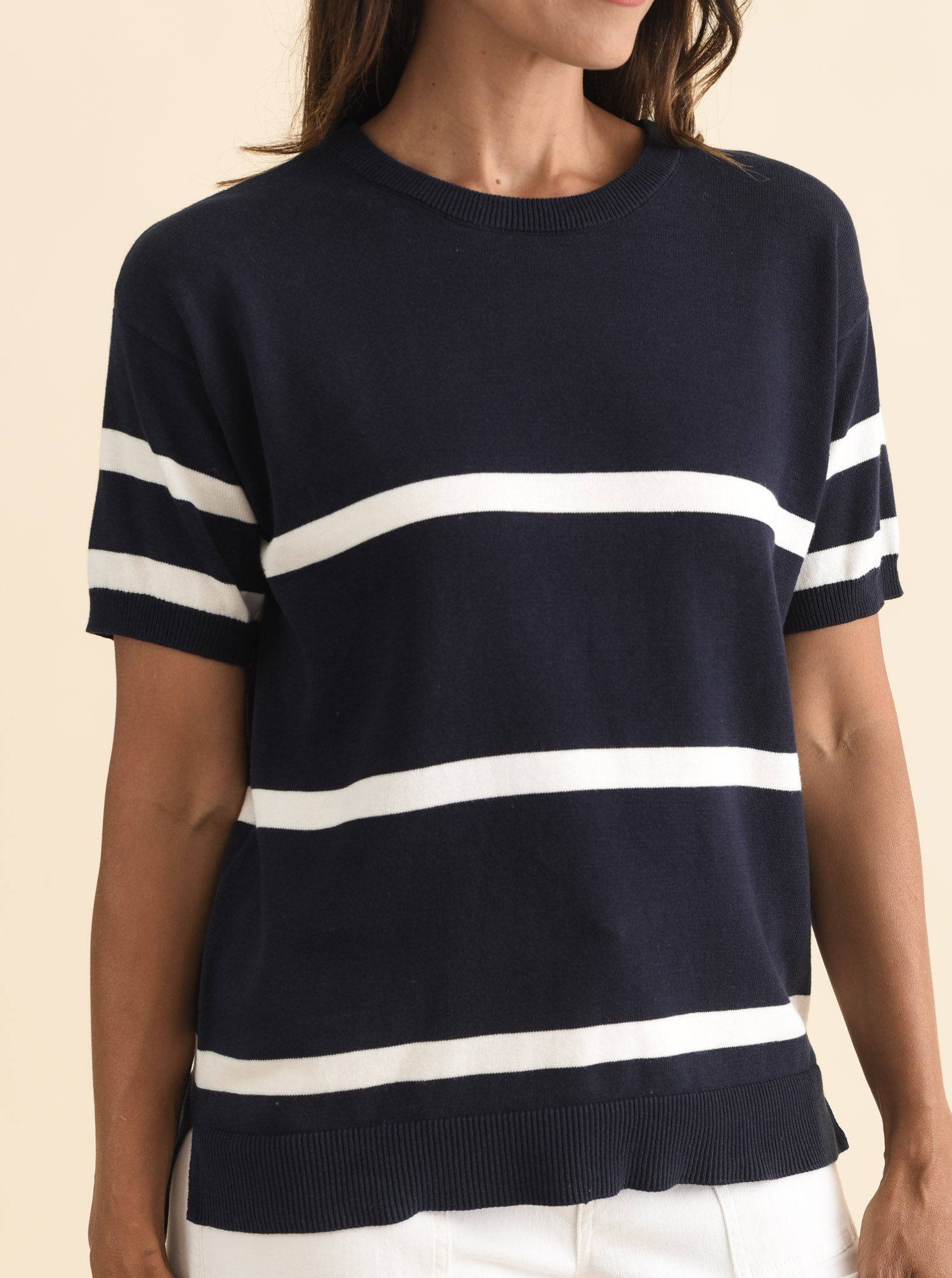 Sage Navy Stripe Cotton Knit Top - Blue Bungalow USA