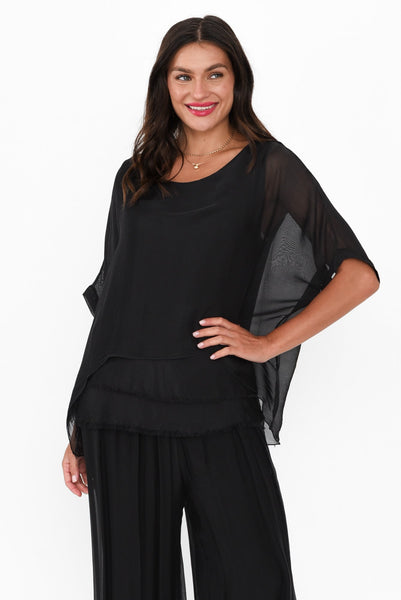 Talia Black Silk Layer Top - Blue Bungalow USA