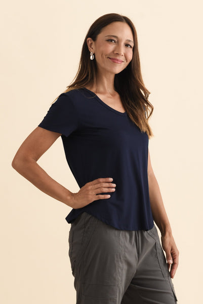 Veronica Navy Bamboo Tee - Blue Bungalow USA